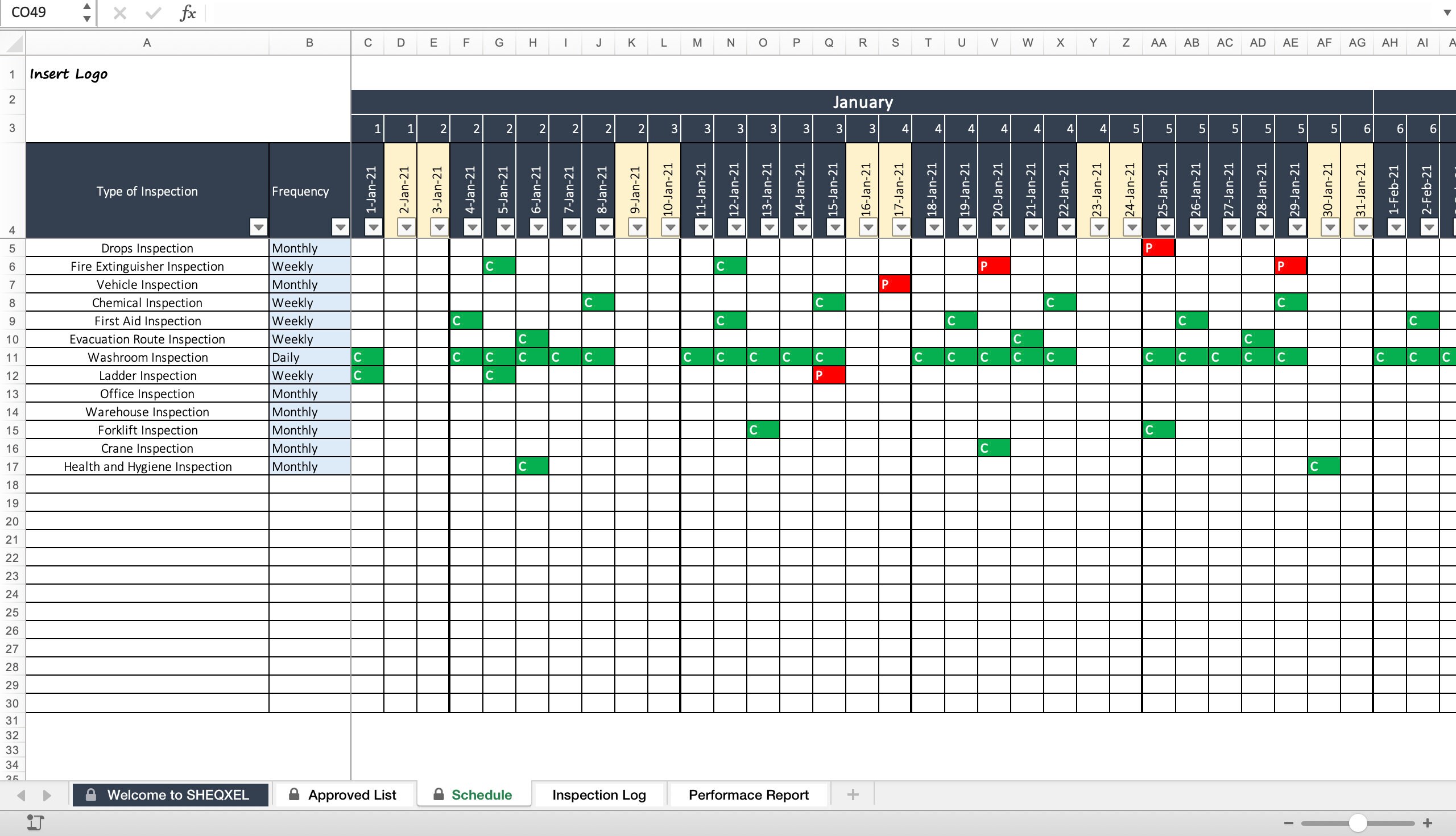 Workplace Inspection Schedule Health And Safety Template Etsy