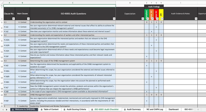 ISO 45001 Auditing Tool Health and Safety Dashboard Excel Template ...