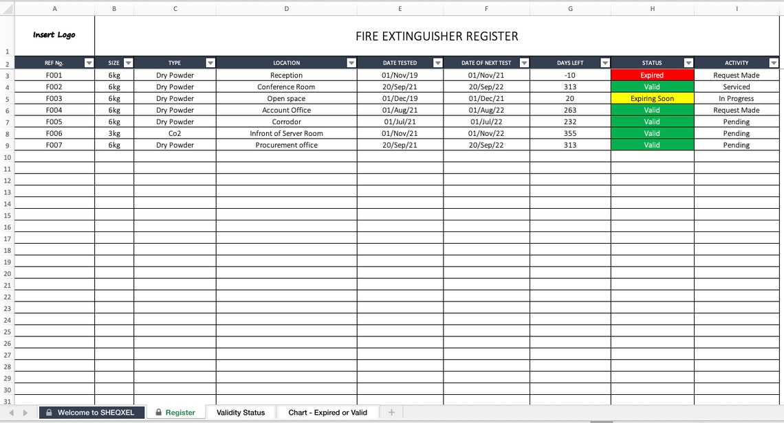 Fire Extinguisher Register | Health and Safety Template | Excel ...