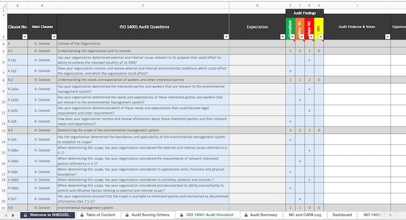 IS0 14001 Auditing Tool Environmental Dashboard Excel Template - Etsy
