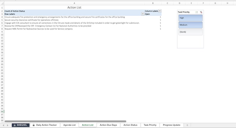 Daily Action Tracker | Health and Safety Template | Excel Template ...