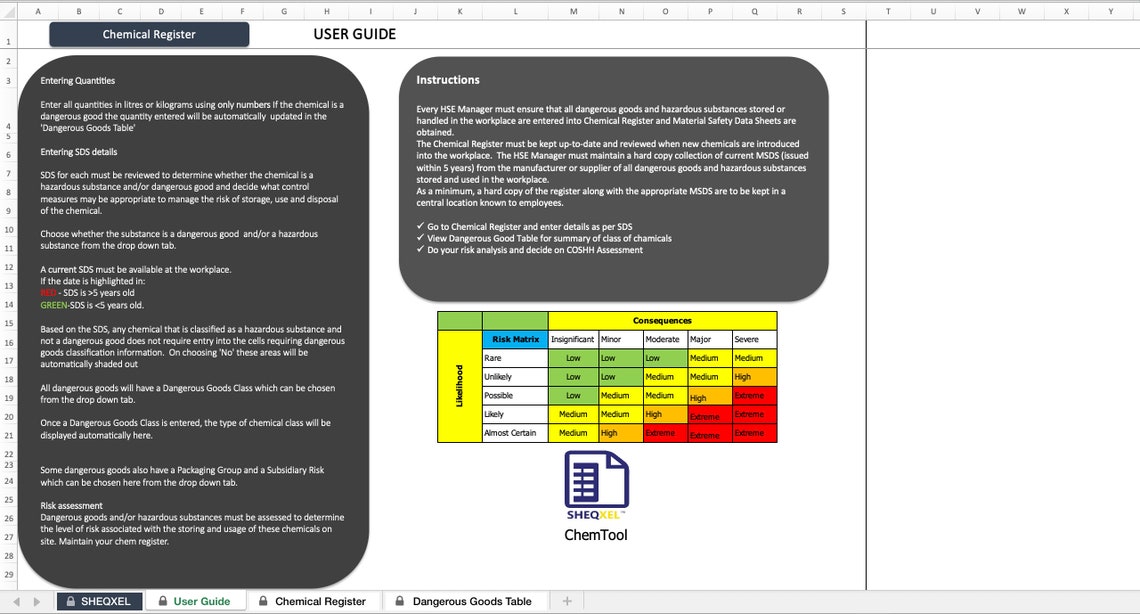 Chemical Register | Health and Safety Template | Chemtool | Excel ...