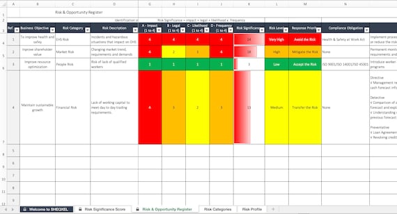 Risk and Opportunity Register Health and Safety Template | Etsy UK