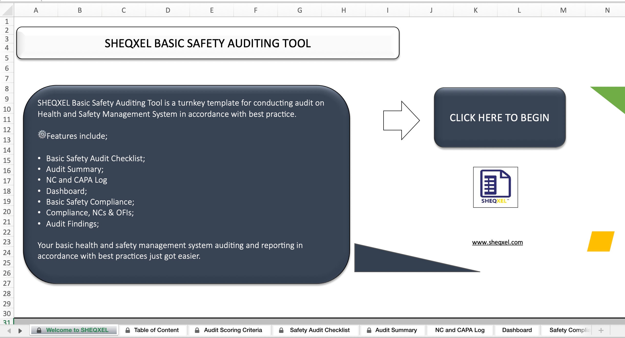 Basic Safety Auditing Tool Health and Safety Dashboard Excel Template ...