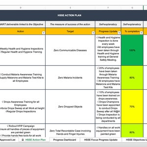 HSSE Action Plan Template: Health, Safety & Environment (excel Template ...