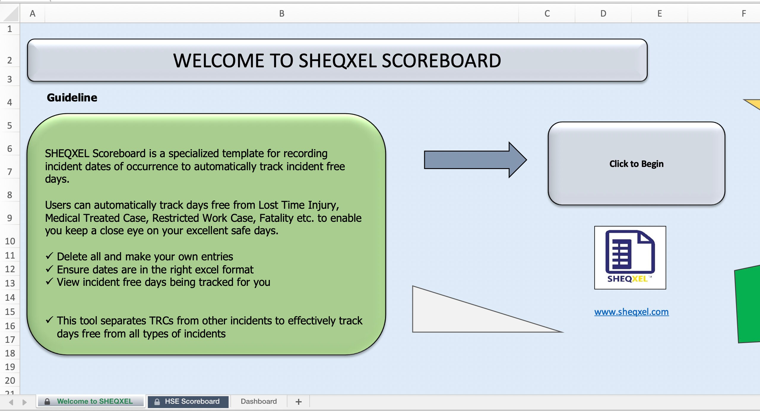 HSE Scoreboard | Excel Template | Health and Safety Dashboard ...