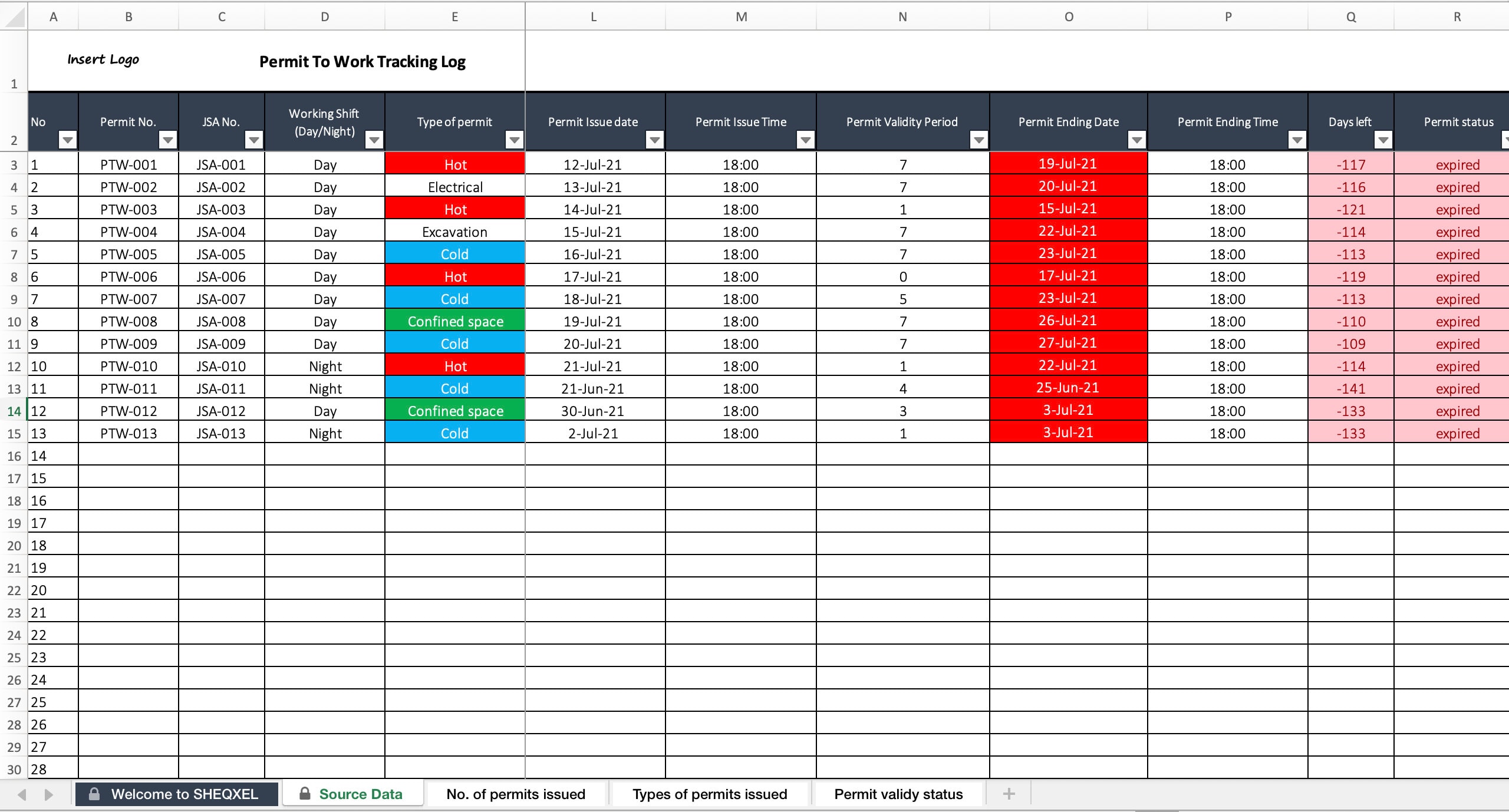 Work Log Excel Template