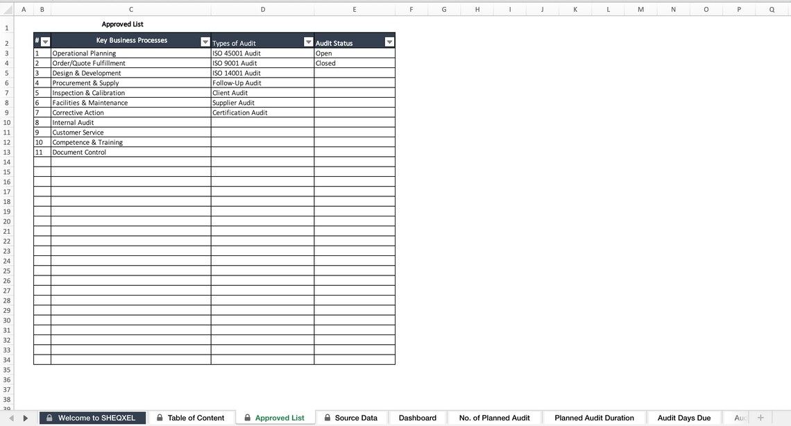Audit Program Health and Safety Dashboard Excel Template | Etsy