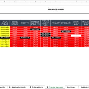 Training Matrix Dashboard Template: Health & Safety (excel) - Etsy