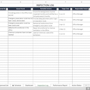 Workplace Inspection Schedule Health and Safety Template Excel Template ...