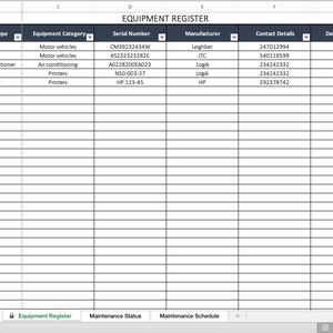 Equipment Register | Health and Safety Template | Excel Template - Etsy ...