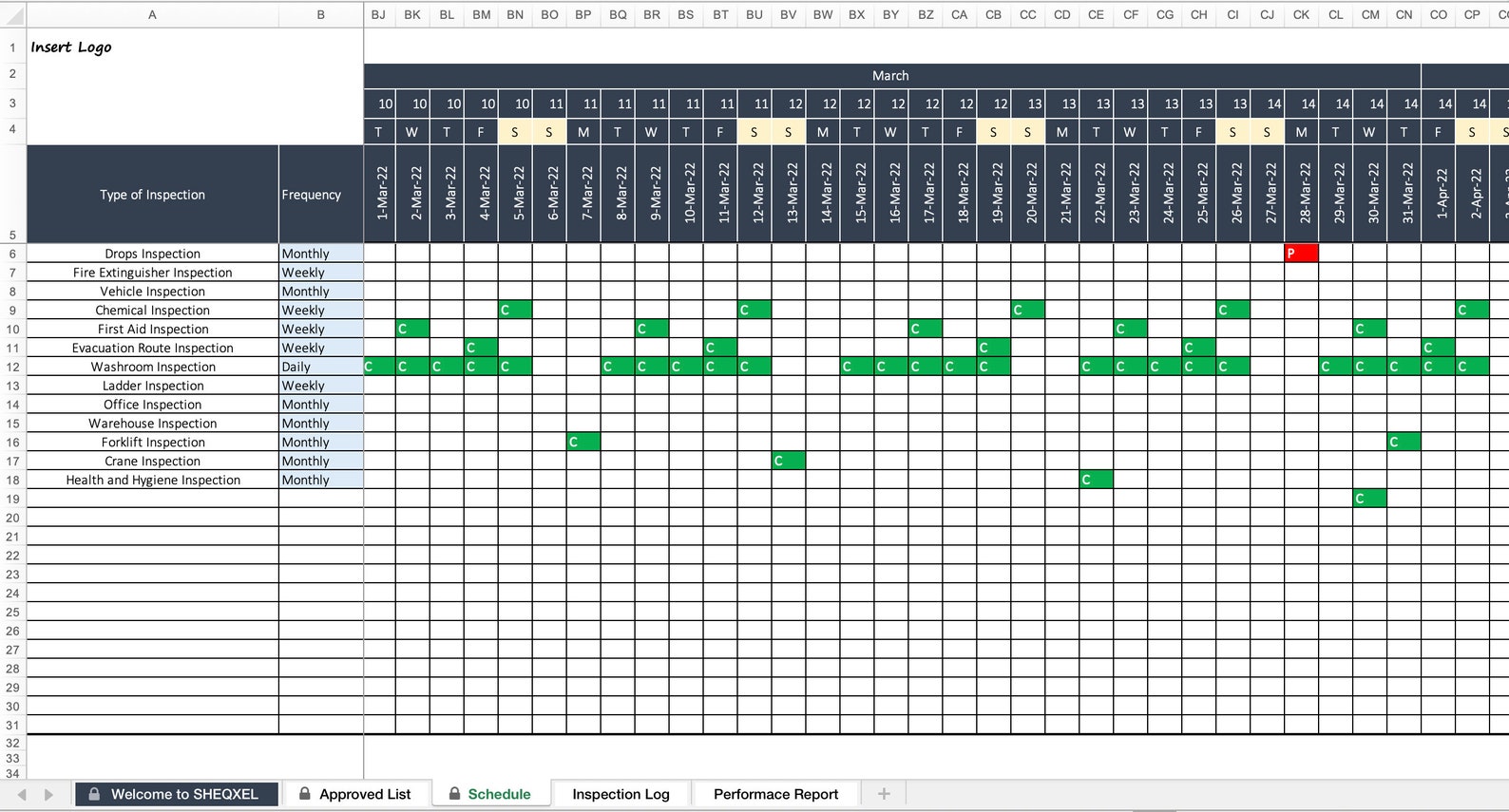 Workplace Inspection Schedule | Health and Safety Template | Excel ...
