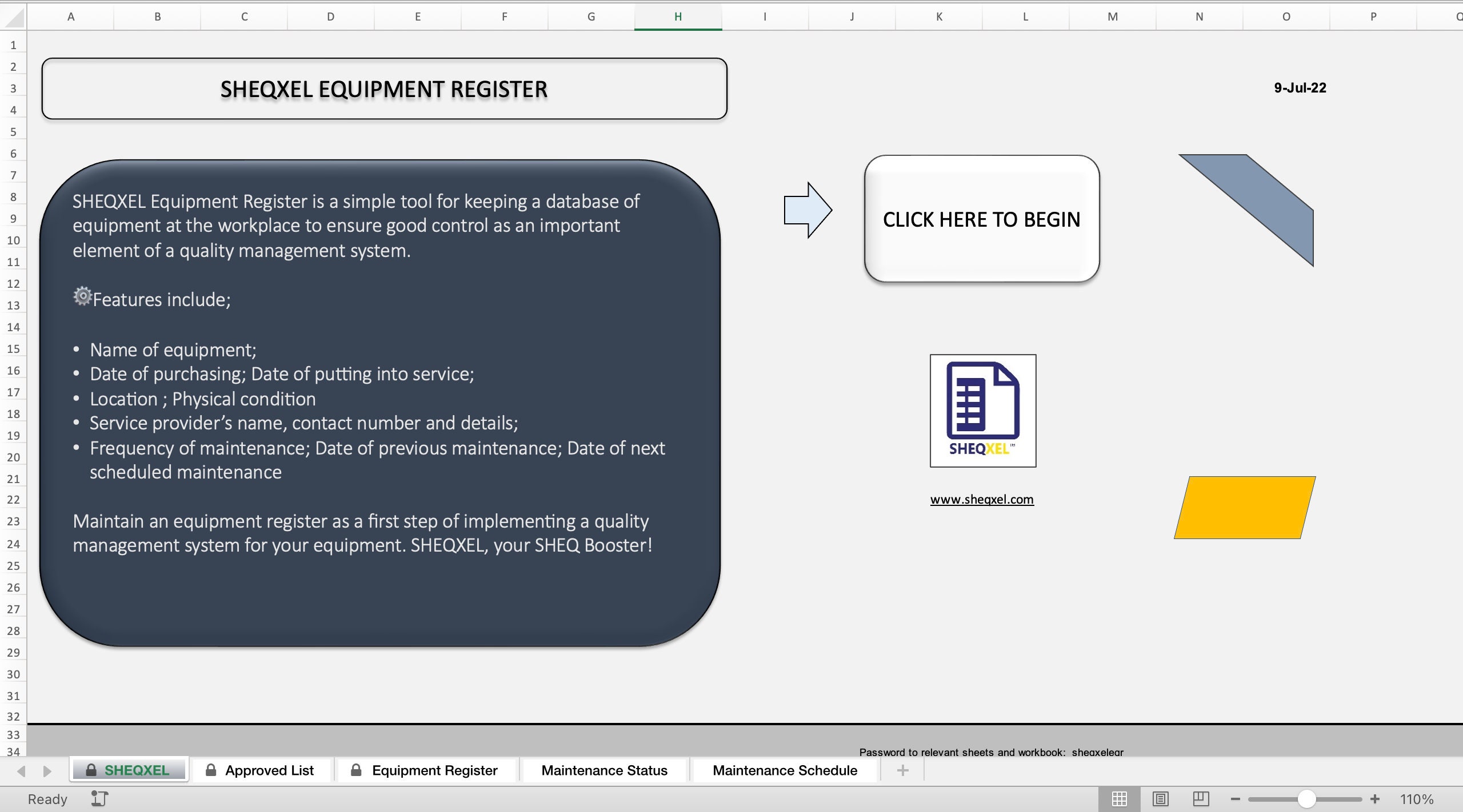 Equipment Register | Health and Safety Template | Excel Template - Etsy