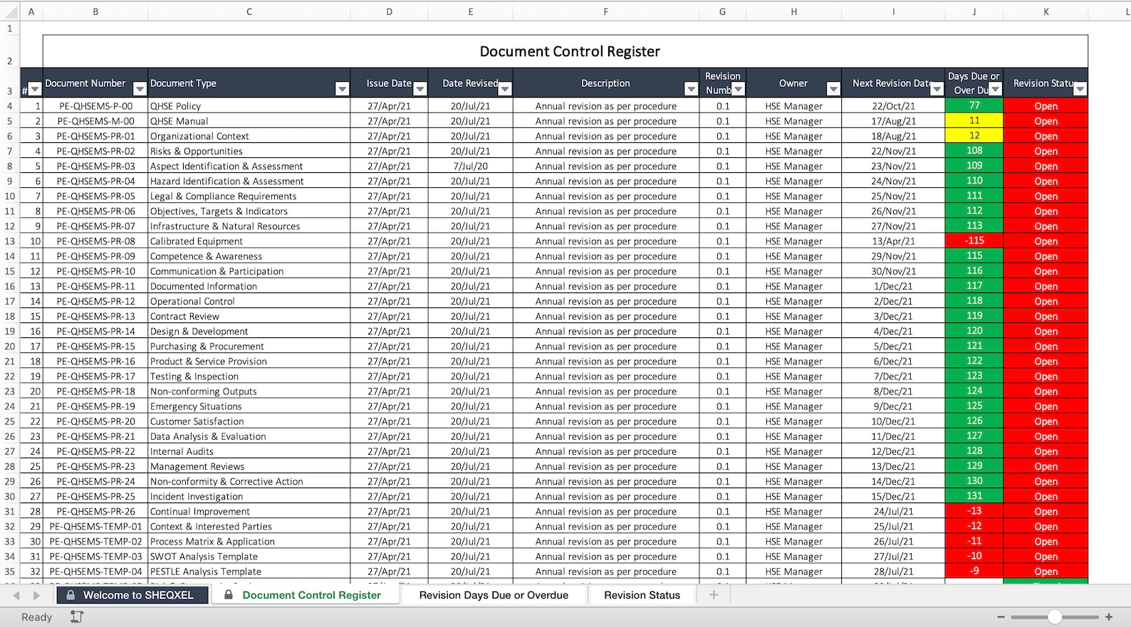 Document Control Register | Health and Safety Template | Excel Template ...