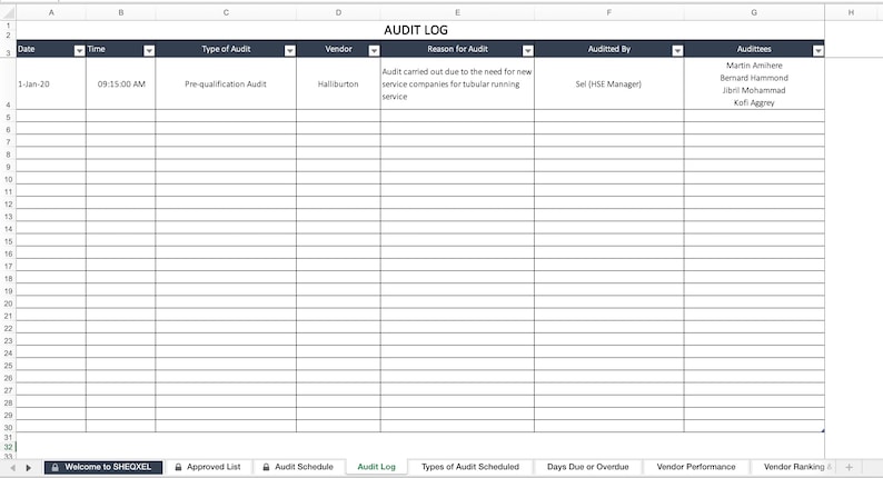 Vendor Audit Schedule Health and Safety Template Excel Template - Etsy
