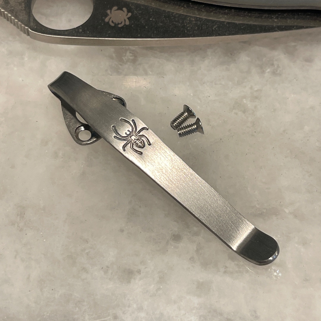 Satin Titanium Deep Carry Pocket Clip for Spyderco Polestar & Alcyone ...