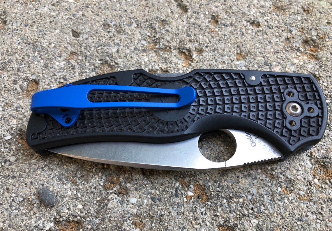Blue Titanium Pocket Clip for Spyderco Native 5 FRN Lightweight C41SBK5 ...
