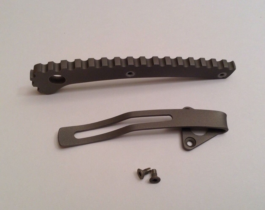 Flat Gray Titanium Back Spacer and Pocket Clip Set for Spyderco ...