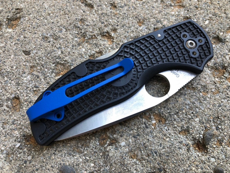 Blue Titanium Pocket Clip for Spyderco Native 5 FRN Lightweight C41SBK5 ...