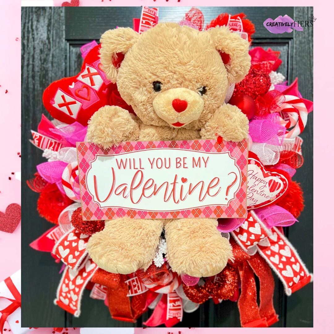 Valentines Day Wreath | Teddy Bear Valentine |red and Pink Wreath ...