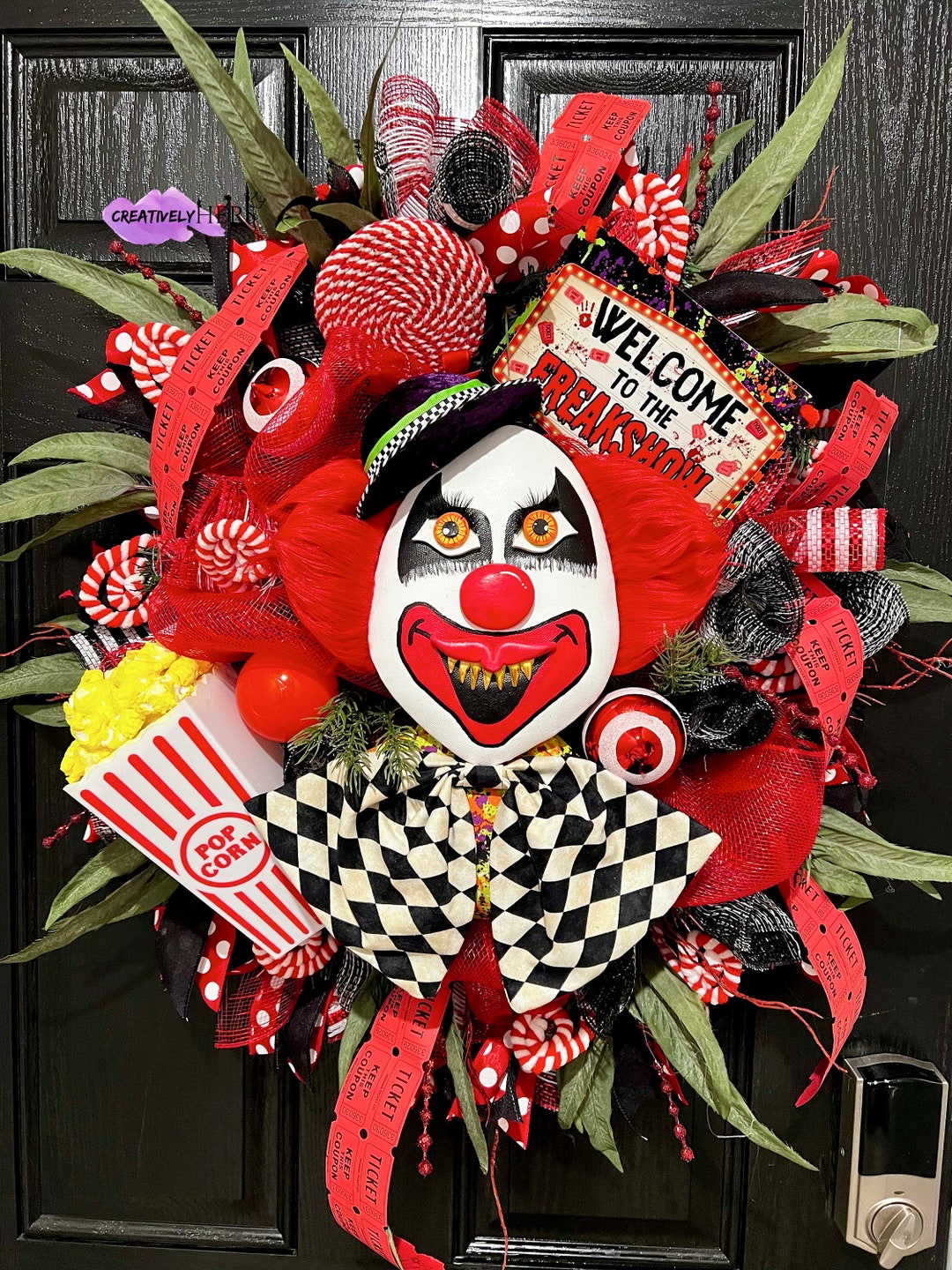 Halloween Clown Wreath Creepy Clown Wreath Front Door Wreath Evil Clown ...
