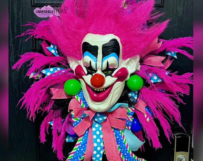 Halloween Clown Wreath Creepy Clown Wreath Front Door Wreath Evil Clown ...