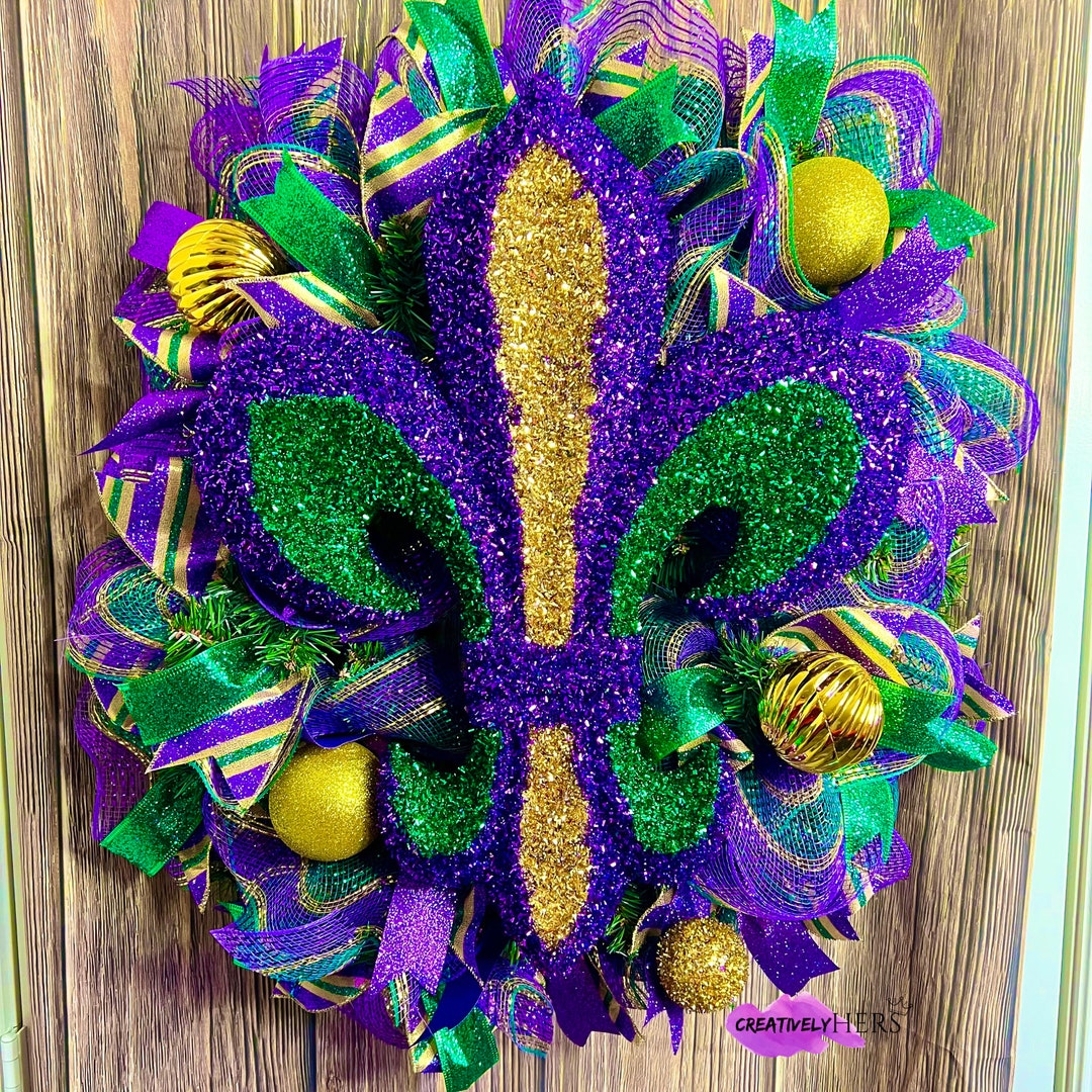 Mardi Gras Wreath | XL Mardi Gras Door Swag | Front Door Wreath | Mardi ...