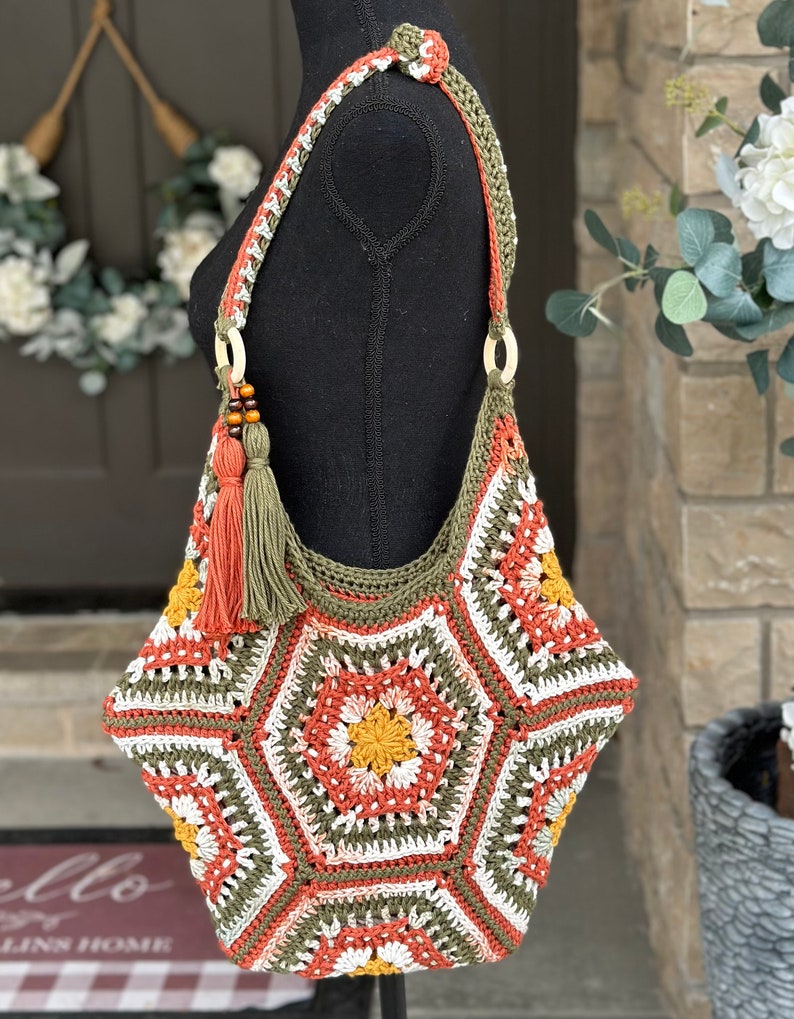 Georgine Hexi Bag, Crochet Pattern, Cotton Yarn, Tote, Beads, Tassels ...