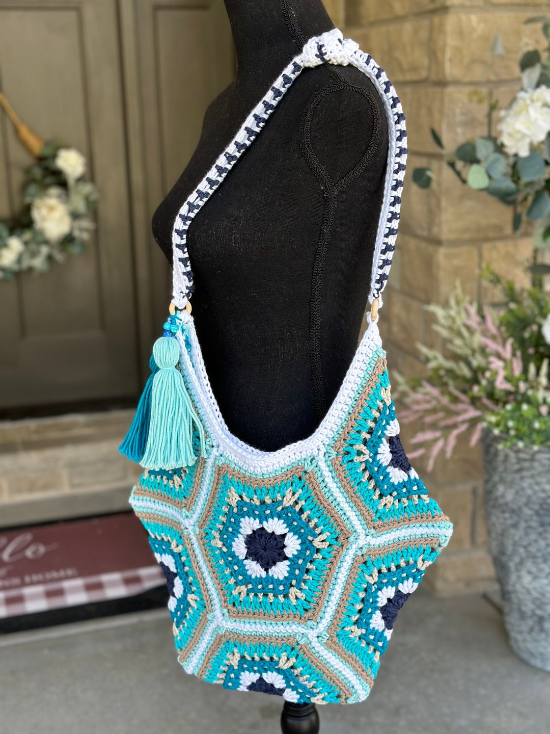 Georgine Hexi Bag, Crochet Pattern, Cotton Yarn, Tote, Beads, Tassels ...