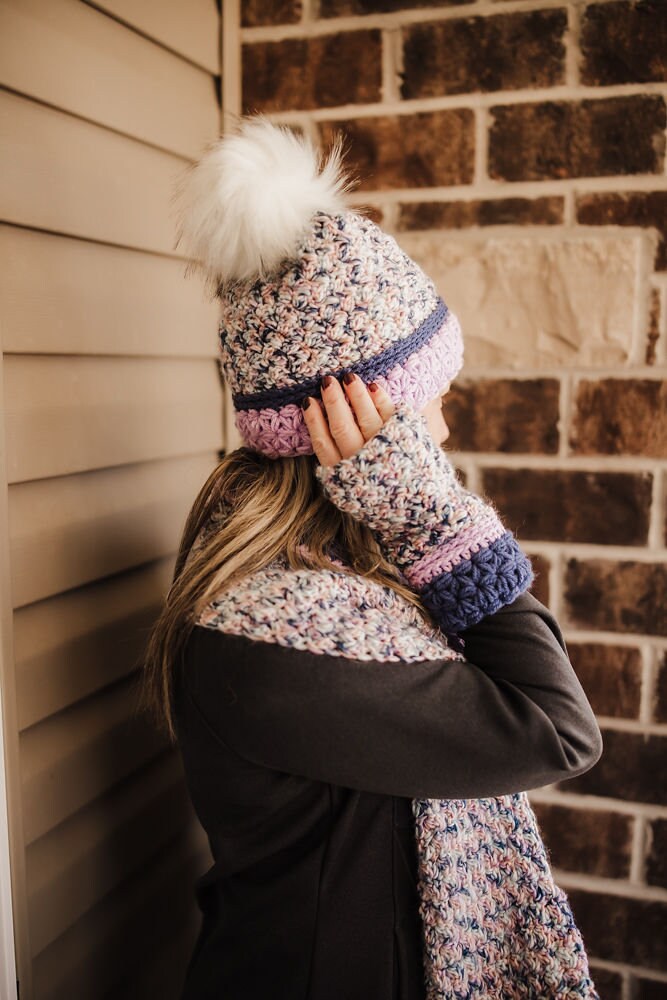 Jazzy Triple Pattern Ensemble, Crochet Beanie Pattern, Crochet Pocket ...