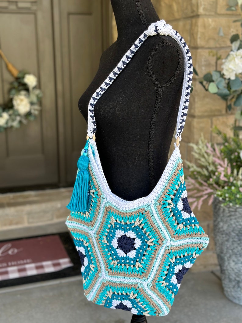 Georgine Hexi Bag, Crochet Pattern, Cotton Yarn, Tote, Beads, Tassels ...