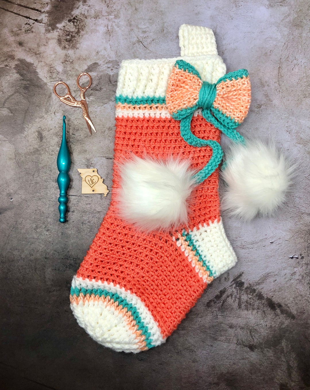 Simple Stocking, Crochet Pattern, Beginner Friendly, Easy, Poms, Bow ...
