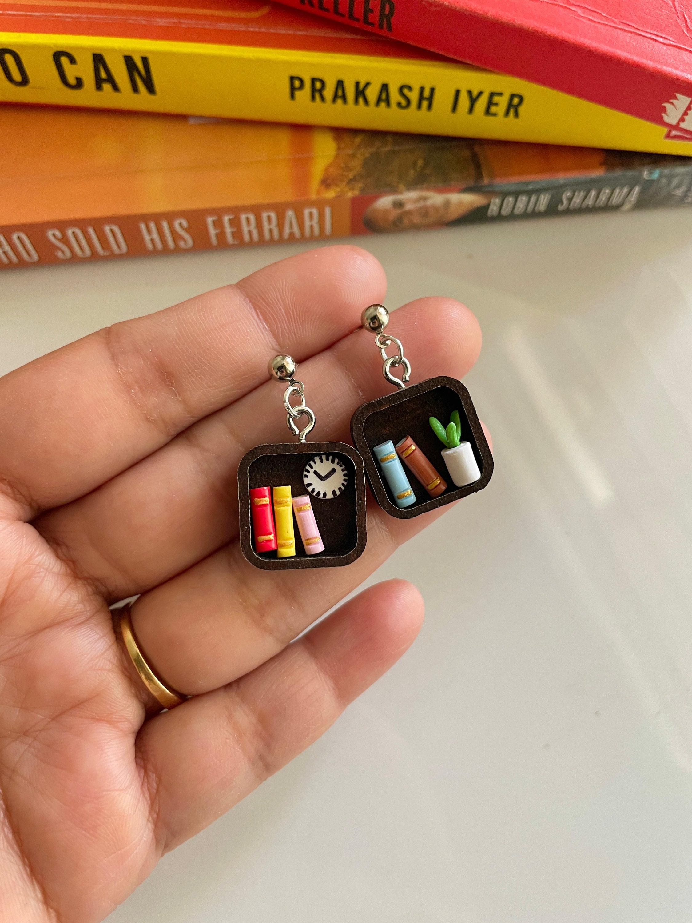 Miniature Square Shape Bookshelf Earrings, Librarian Gifts, Books ...