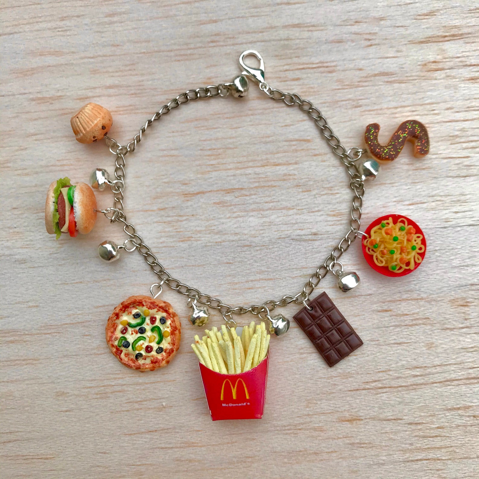 Miniature Food Charm Bracelet, Handmade Food Jewelry With Burger, Pizza ...