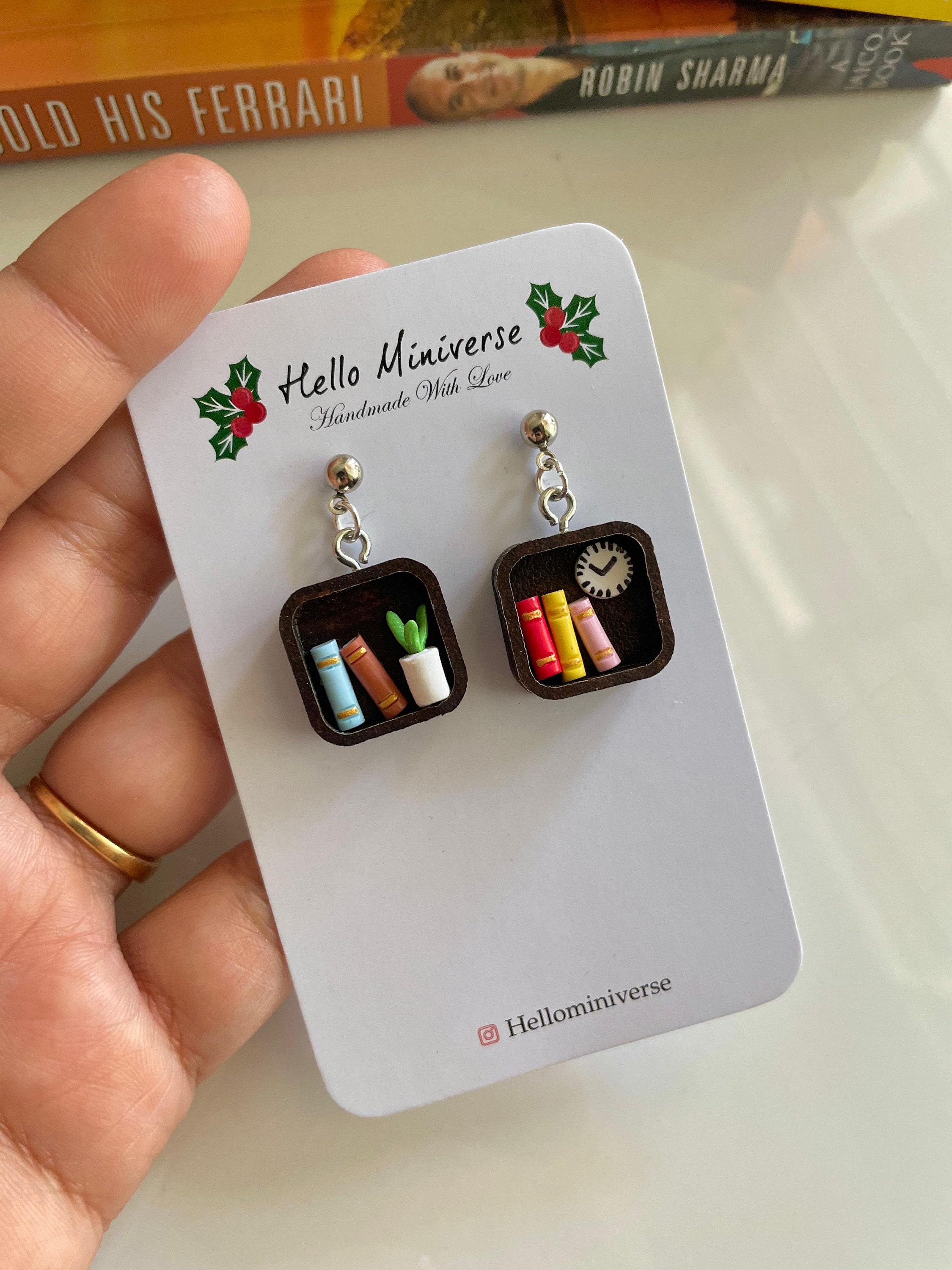 Miniature Square Shape Bookshelf Earrings, Librarian Gifts, Books ...