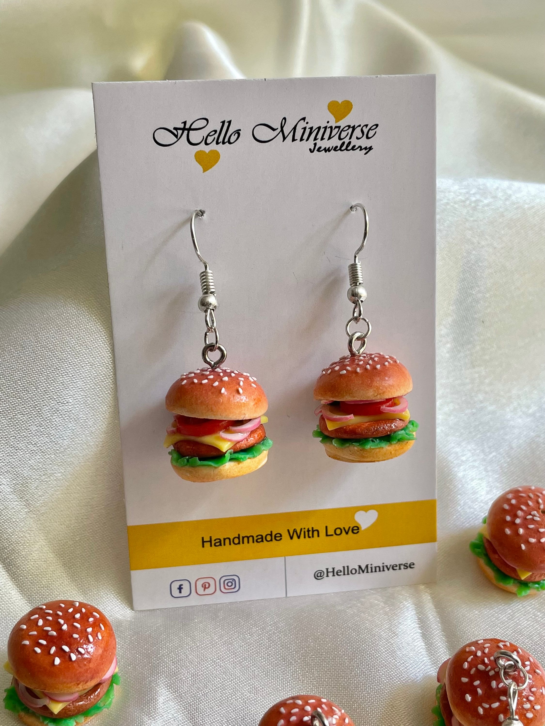 Miniature Burger Earrings -miniature Food Jewelry, Food Earrings, Food ...