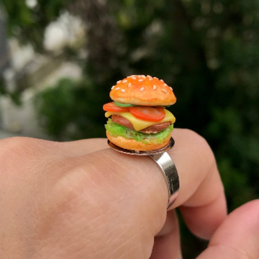 Miniature Burger Ring -miniature Indian Food Jewelry, Snacks Food Ring ...