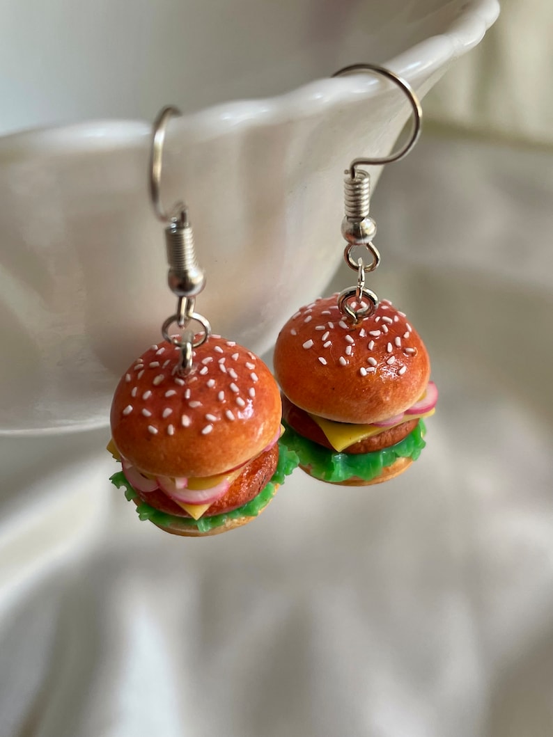 Miniature Burger Earrings -miniature Food Jewelry, Food Earrings, Food ...