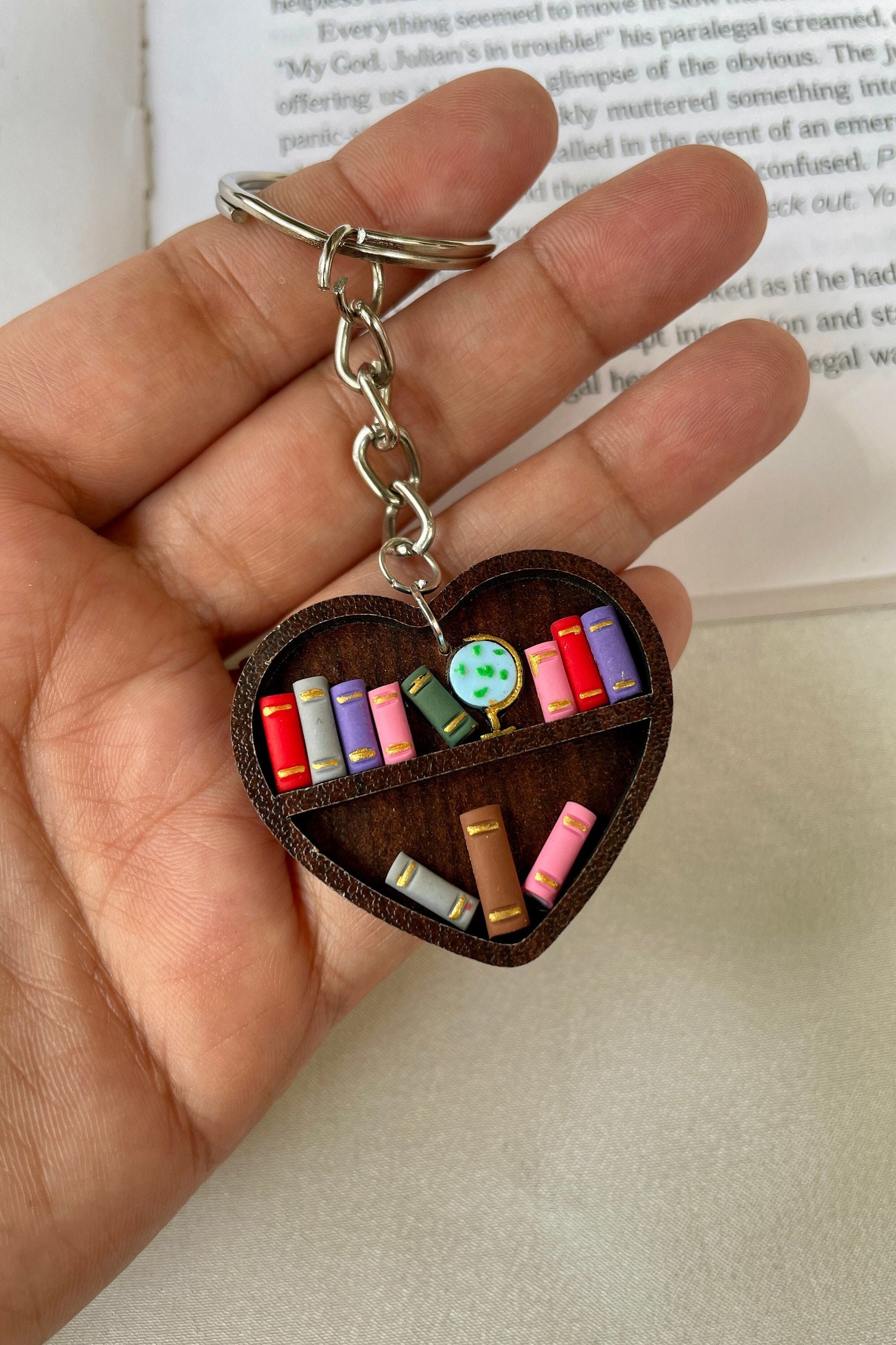 Miniature Heart Shape Bookcase Keychain , Librarian Gifts, Books ...