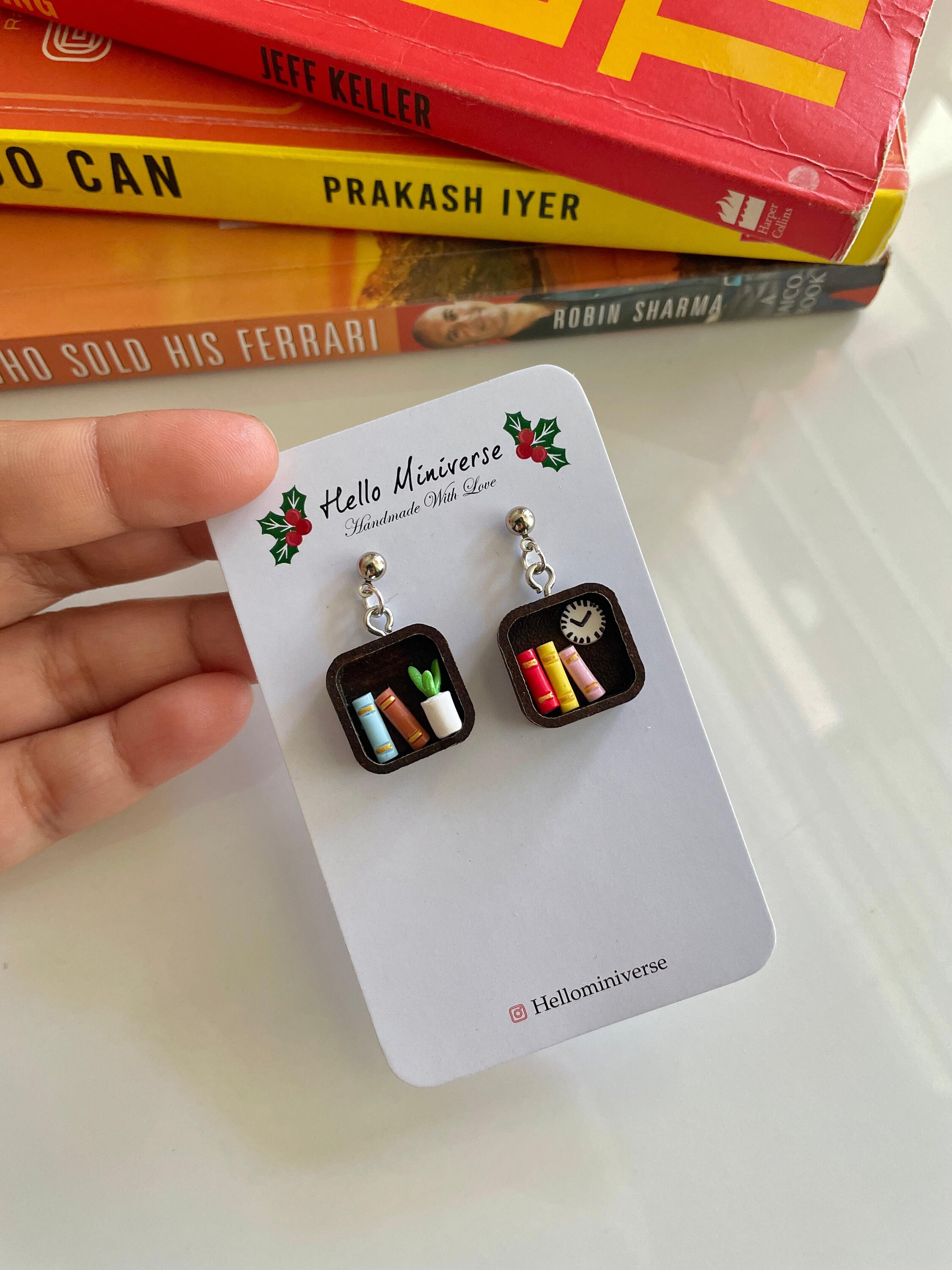Miniature Square Shape Bookshelf Earrings, Librarian Gifts, Books ...