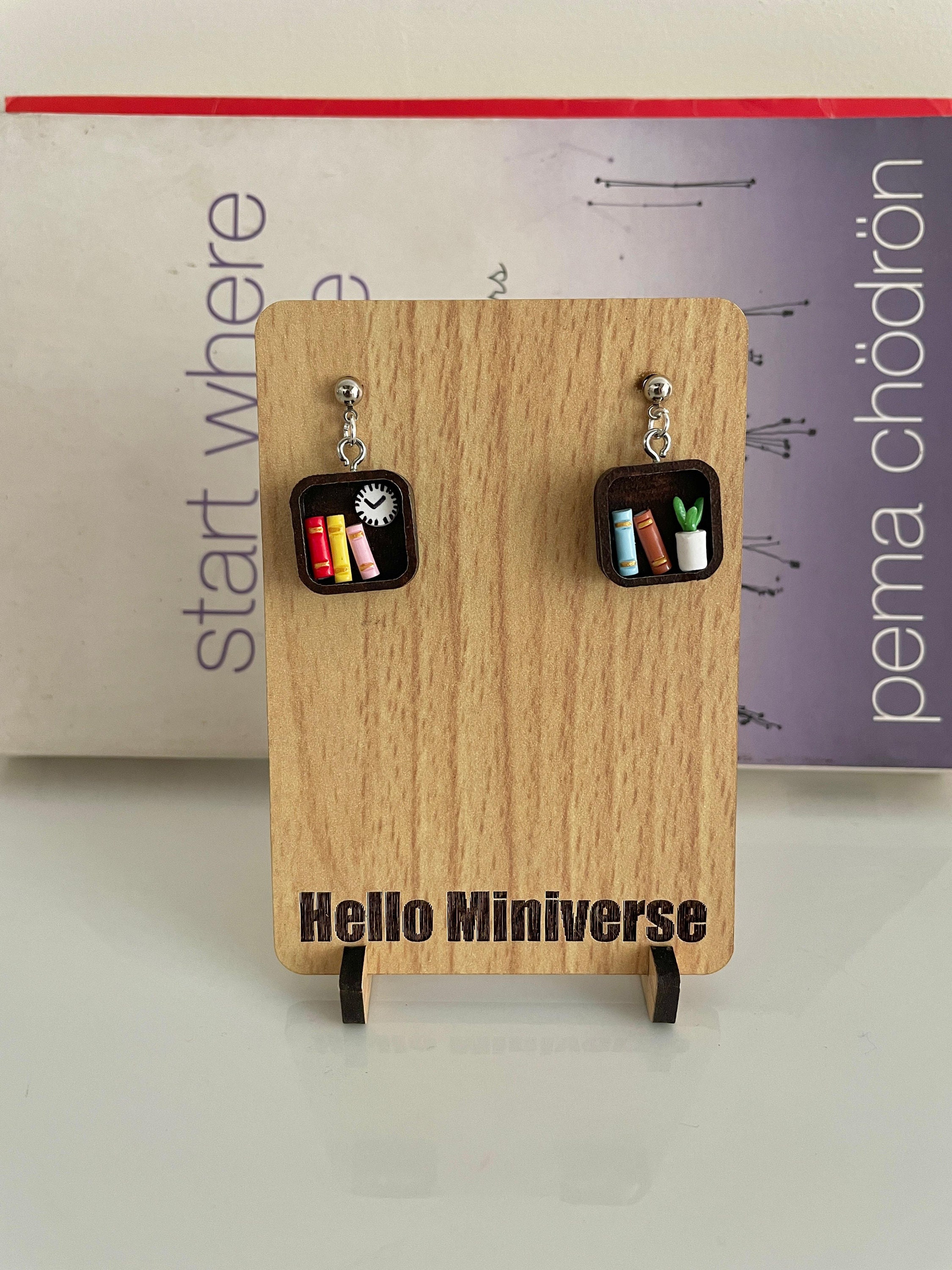 Miniature Square Shape Bookshelf Earrings, Librarian Gifts, Books ...