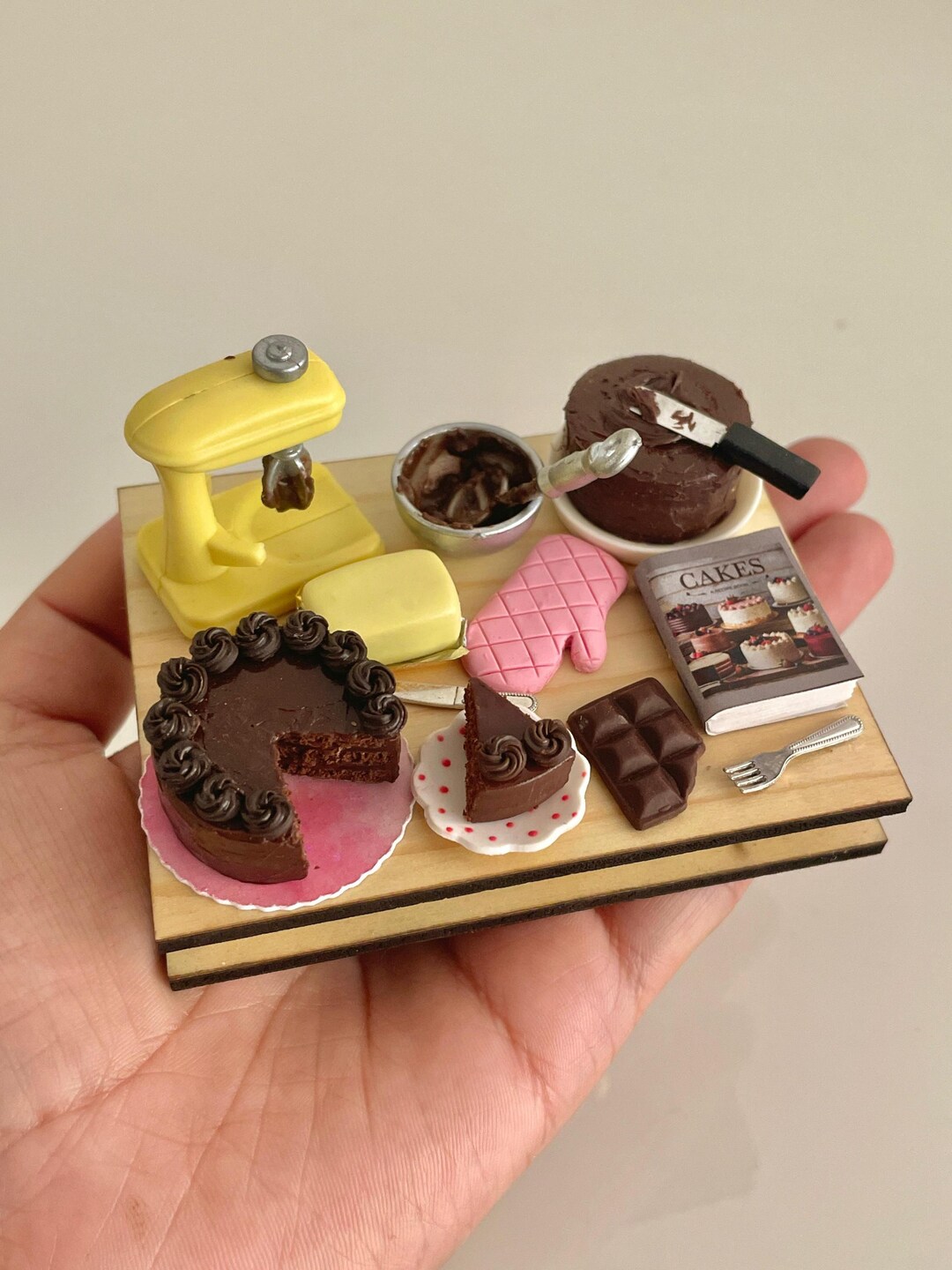 Miniature Frosted Chocolate Cake Set, Indian Food Miniature, Dollhouse ...