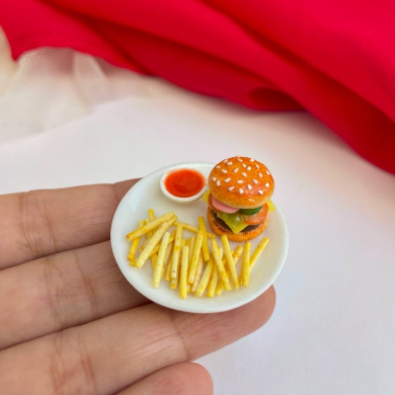 Miniature Burger Fries Fridge Magnet, Indian Food Miniature, Dollhouse ...