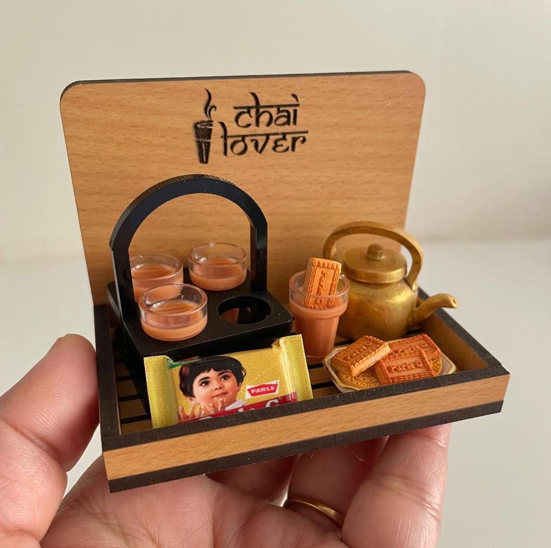 Miniature Breakfast Chai Platter Fridge Magnet , Indian Food Miniature ...