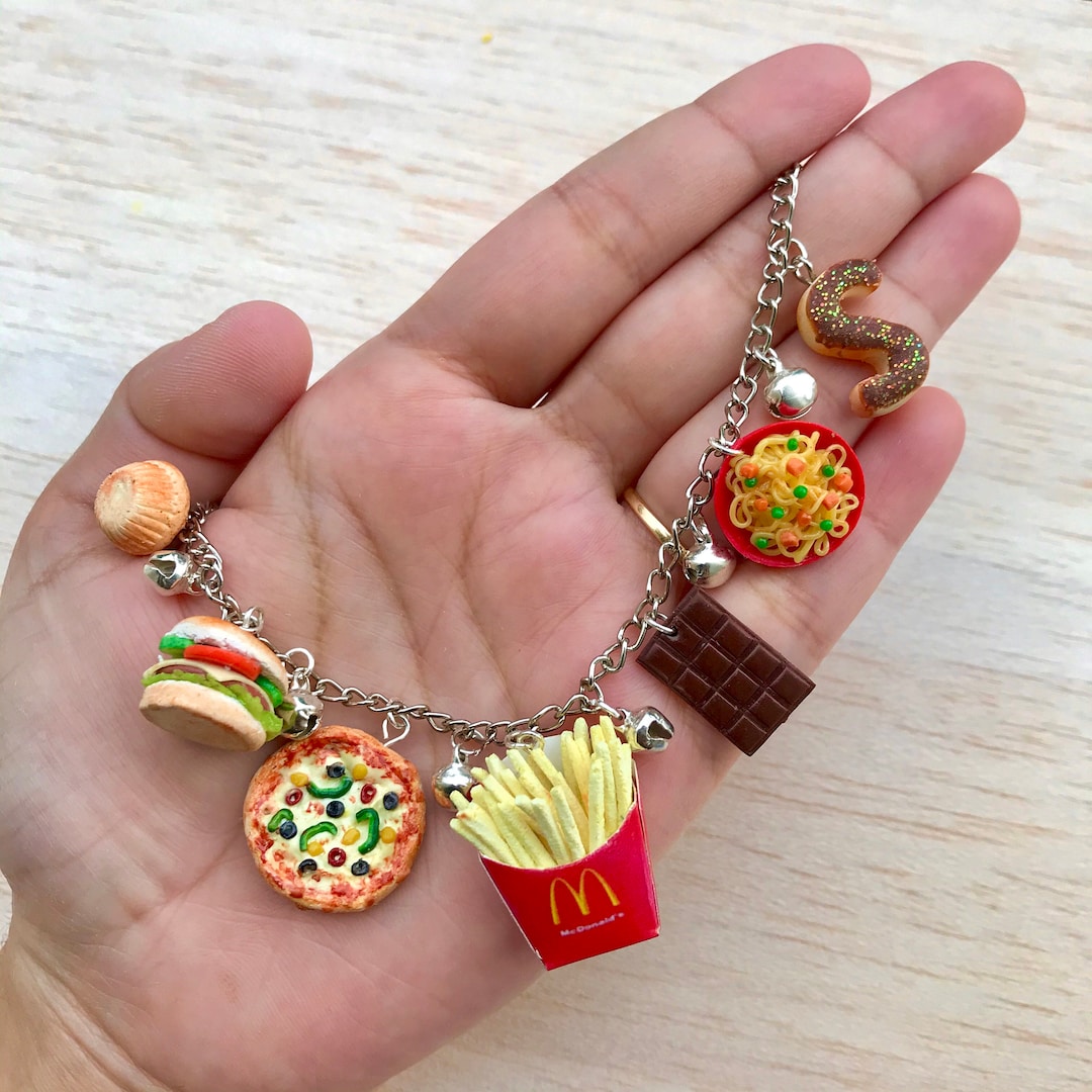Miniature Food Charm Bracelet, Handmade Food Jewelry With Burger, Pizza ...
