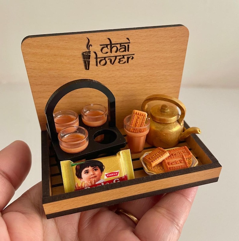 Miniature Breakfast Chai Platter Fridge Magnet , Indian Food Miniature ...