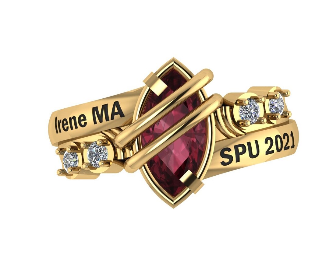 College Graduation Ring, School Ring, Red Sapphire Marquise Cut Diamond ...