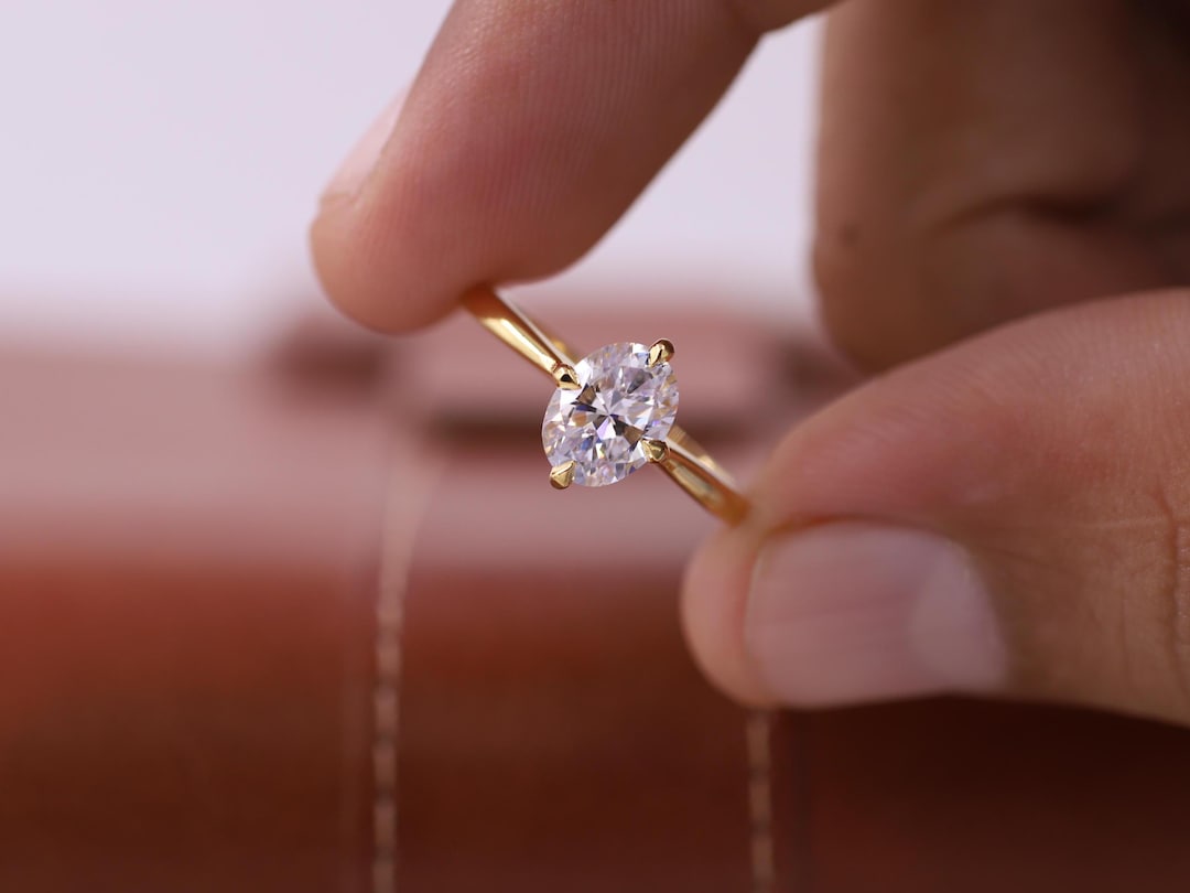 Compass Prong Set Wedding Ring, Oval Lab Grown Diamond Engagement Ring, Solitaire Diamond Ring ...