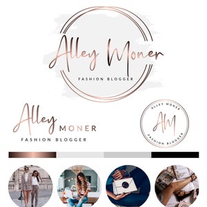 Fashion Blogger Logo, Branding Kit, Watermark, Rose Gold Logo, Modern ...
