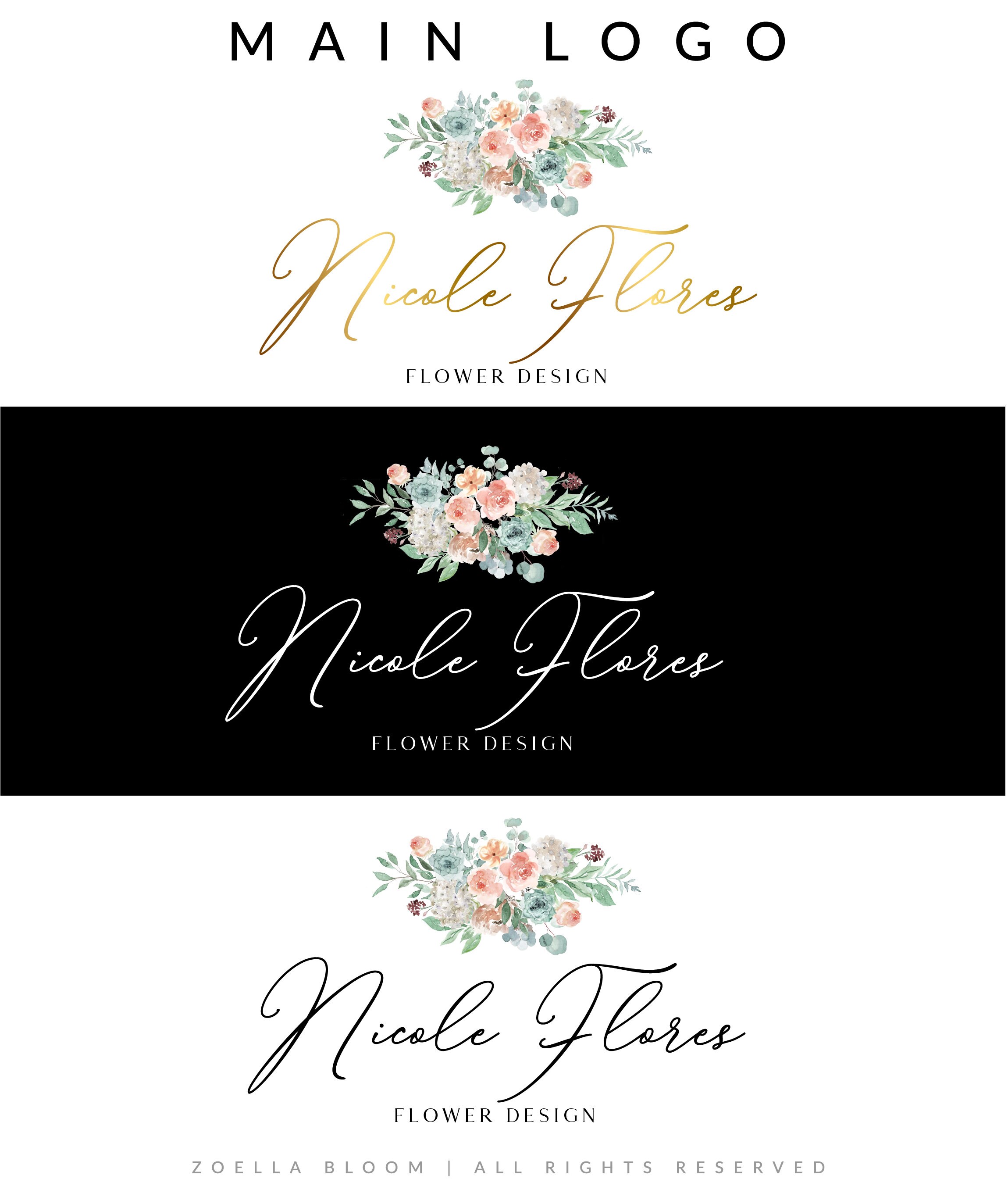 Flower Logo Design, Floral Logo, Blush Florals, Branding Premade ...